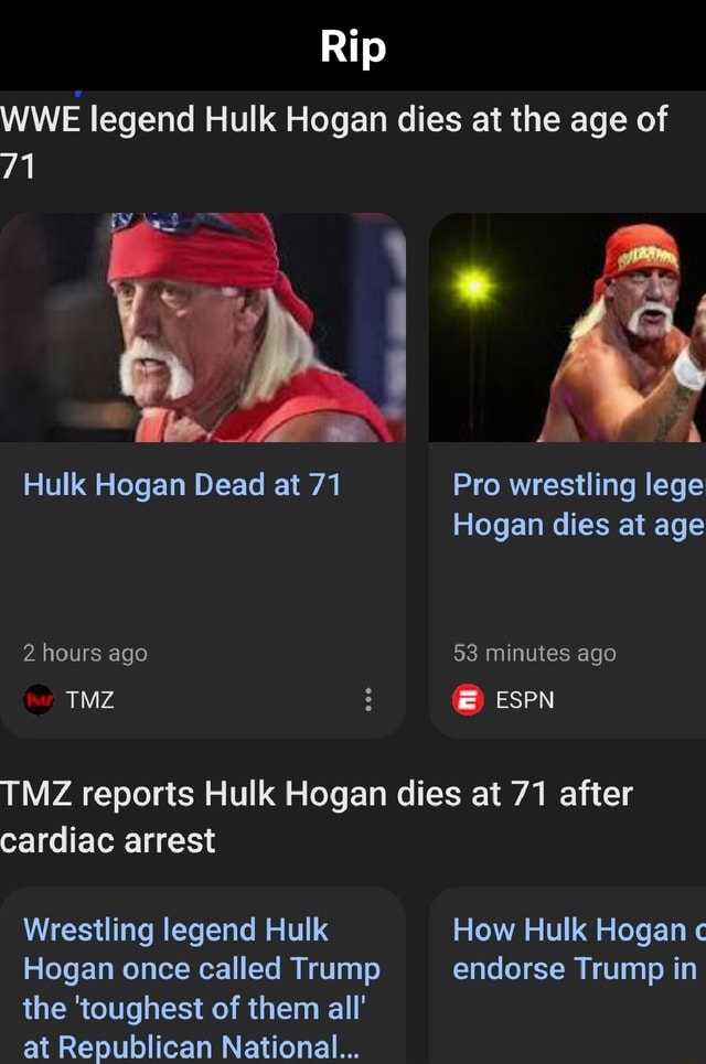 Rip WWE legend Hulk Hogan dies at the age of 71 Hulk Hogan Dead at 71 ...