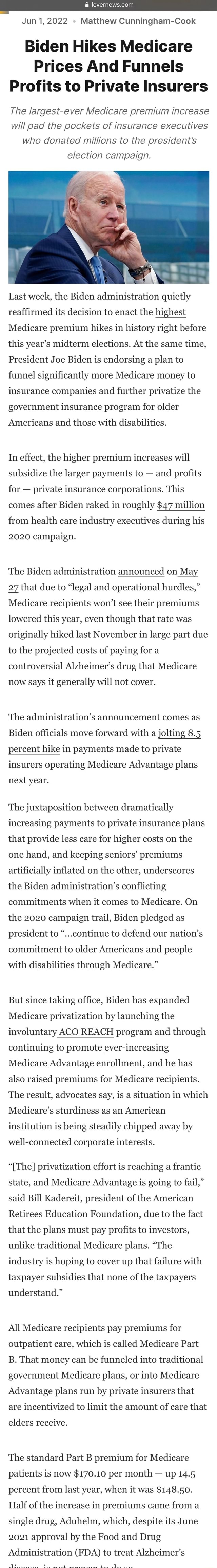 Jun 1, 2022 Matthew Cunningham-Cook Biden Hikes Medicare Prices And ...