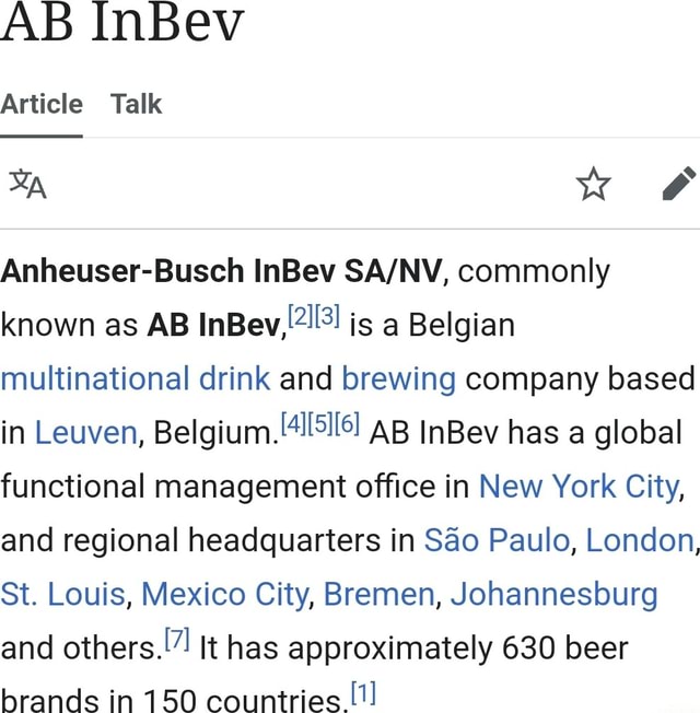AB InBev Article Talk Anheuser-Busch InBev commonly known as AB InBey ...