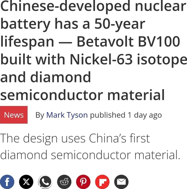Chinese-developed nuclear battery has a 50-year lifespan - Betavolt ...