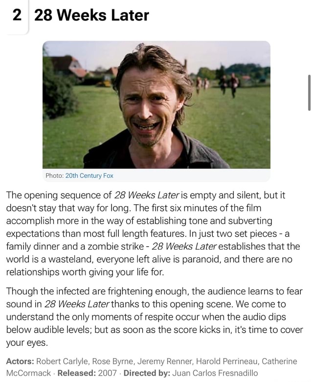 2 28 Weeks Later Photo: 20th Century Fox The opening sequence of 28 ...