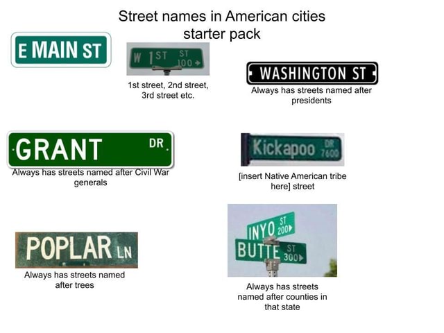 Street names in American cities starter pack GRANT named War POPLAIR ...