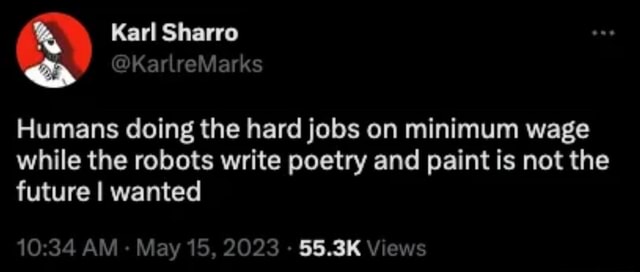 Karl Sharro Humans doing the hard jobs on minimum wage while the robots ...