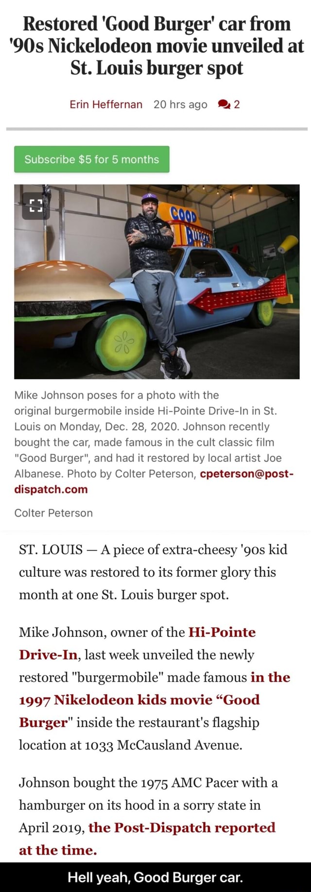 Restored 'Good Burger' car from Nickelodeon movie unveiled at St. Louis ...