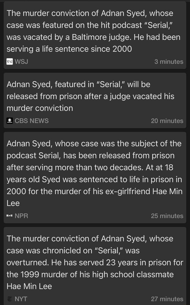The murder conviction of Adnan Syed, whose case was featured on the hit ...