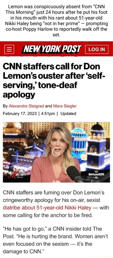 Lemon was conspicuously absent from "CNN This Morning" just 24 hours ...