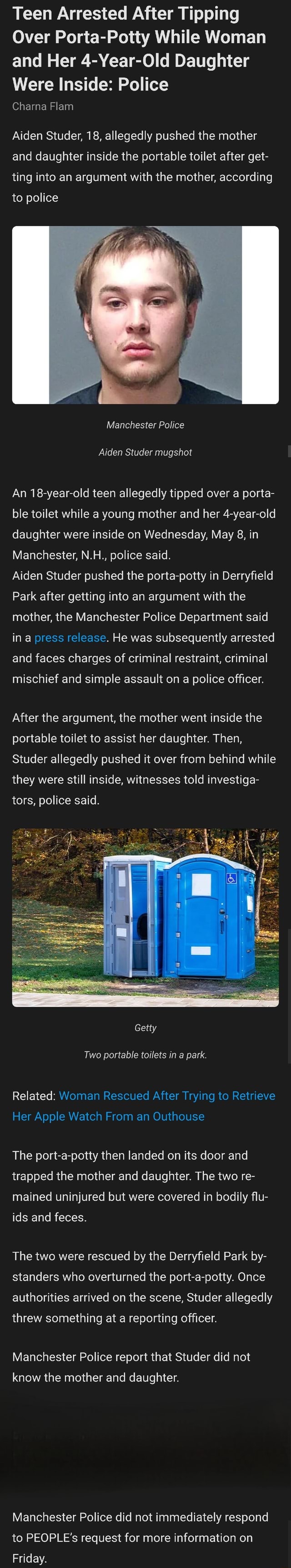 Teen Arrested After Tipping Over Porta-Potty While Woman and Her 4-Year ...