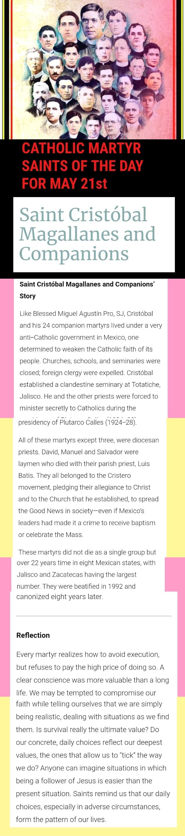 CATHOLI FOR MAY SAINTS OF DAY Saint Cristobal Magallanes and Companions ...