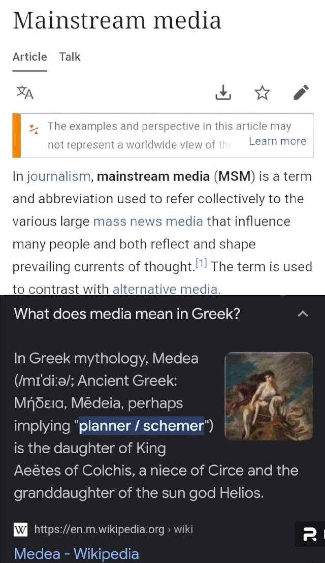 Mainstream media Article Talk he examples and perspective in this ...