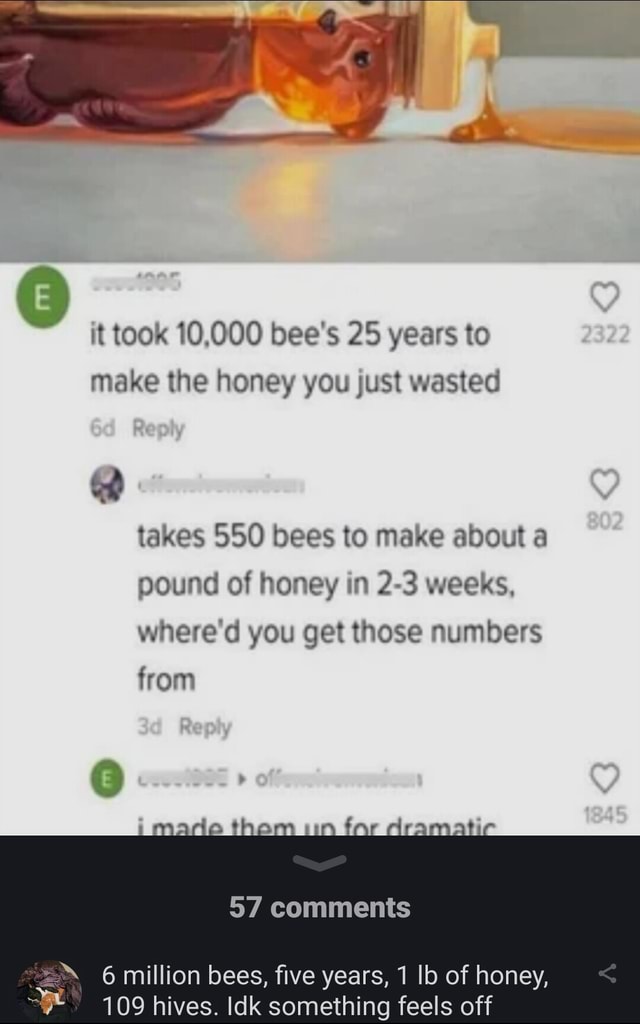 It took COO bee's 25 years to make the honey you just wasted takes 550 ...