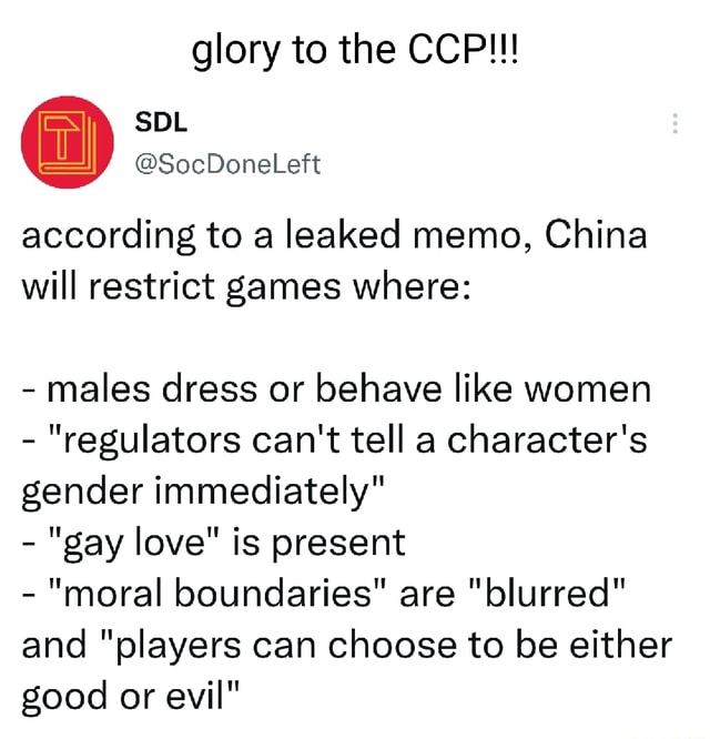 Glory to the CCPI!!! SDL @SocDoneLeft according to a leaked memo, China ...