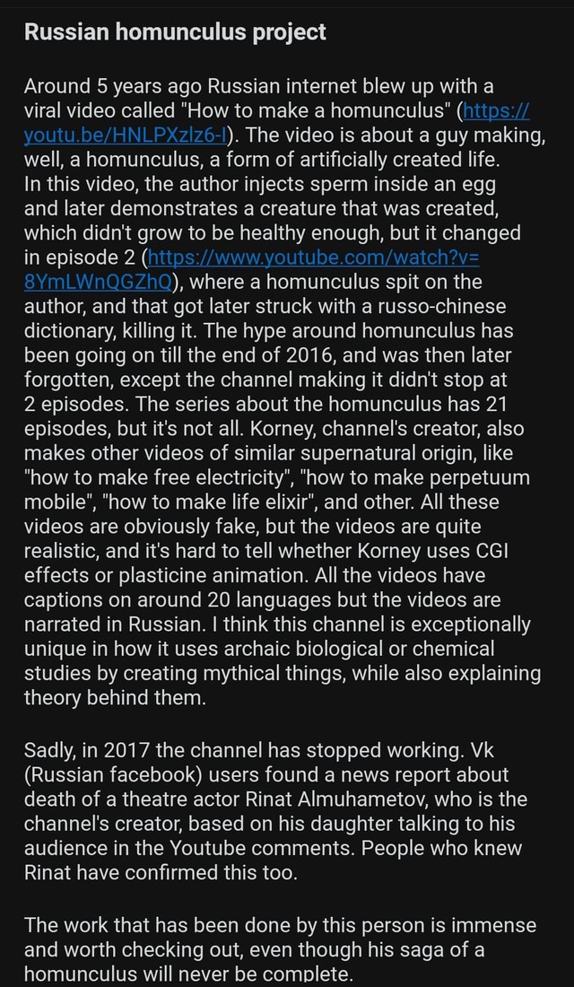 Russian homunculus project Around 5 years ago Russian internet blew up ...