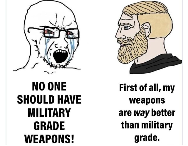 NO ONE First of all, my SHOULD HAVE weapons MILITARY are way better ...