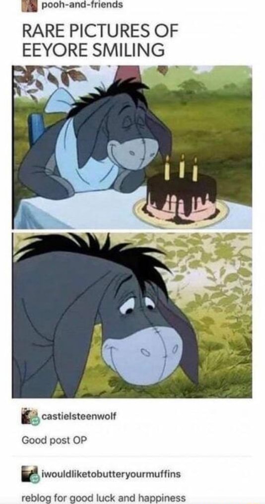 Pooh-and-friends RARE PICTURES OF EEYORE SMILING castielsteenwolf Good ...