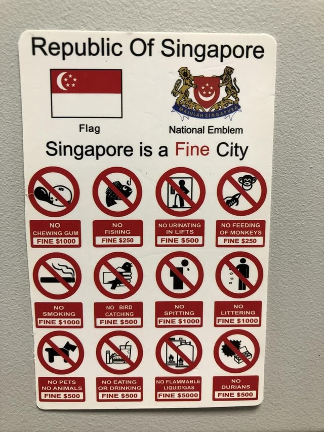 Republic Of Si Flag National Emblem Singapore is a Fine City NO NO NO ...