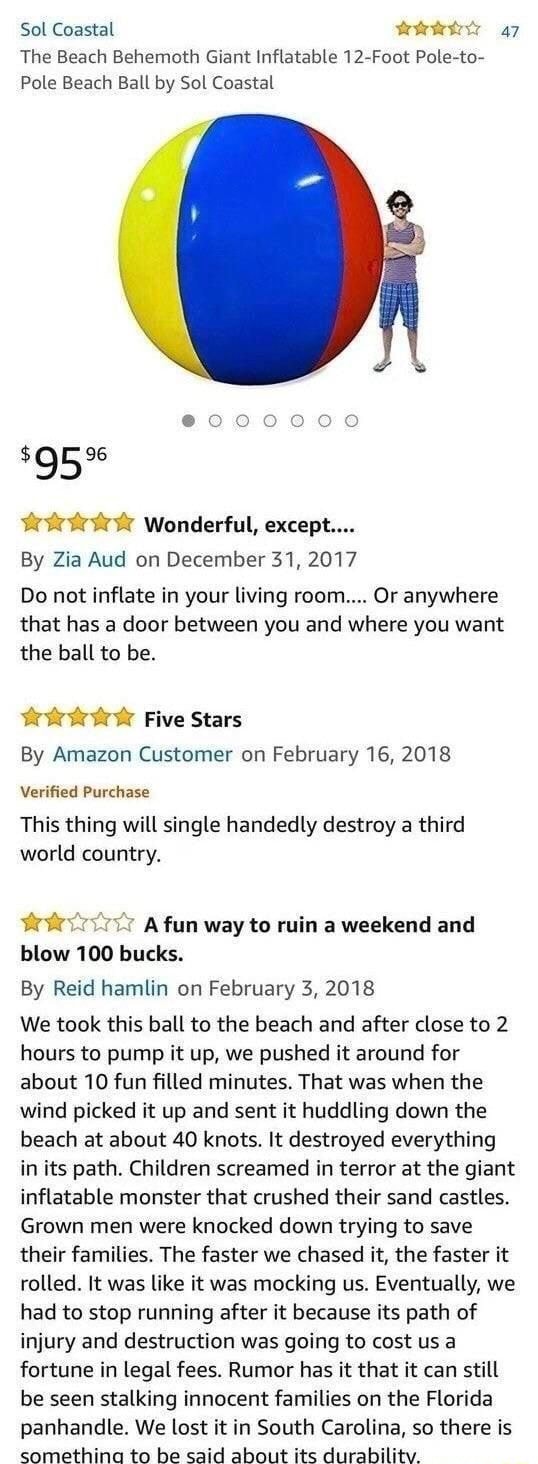 Sol Coastal 47 The Beach Behemoth Giant Inflatable 12-Foot Pole-to ...