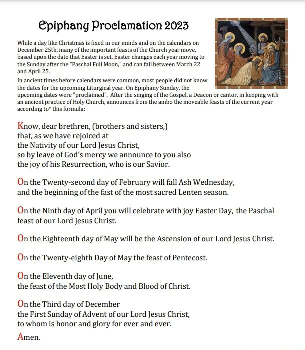 Epiphany Proclamation 2023 'While day like Christmas is fixed in our ...