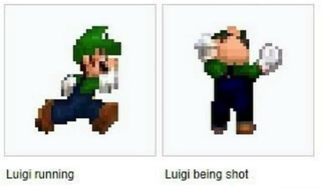 Luigi running Luigi being shot - iFunny
