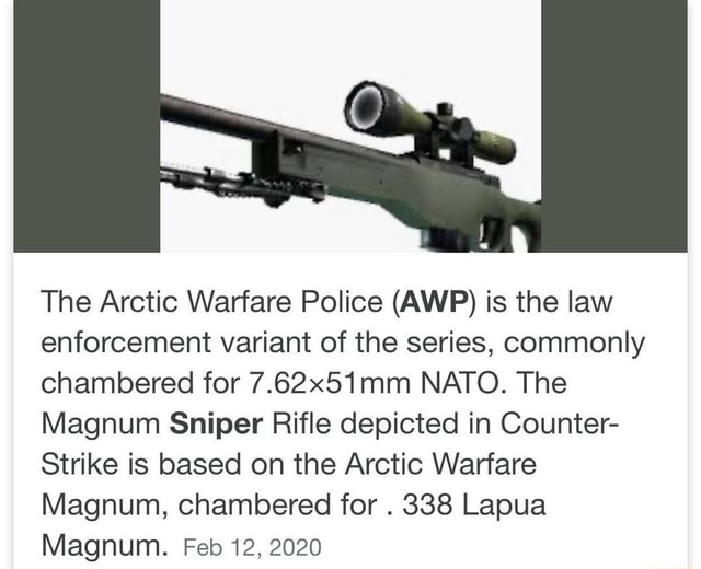 The Arctic Warfare Police (AWP) is the law enforcement variant of the ...