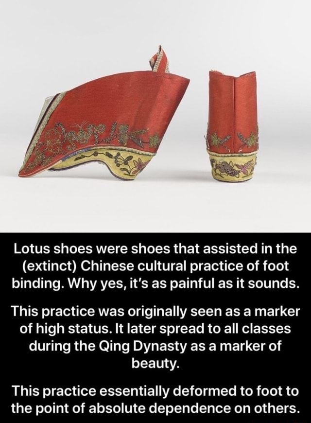 Lotus shoes were shoes that assisted in the (extinct) Chinese cultural ...