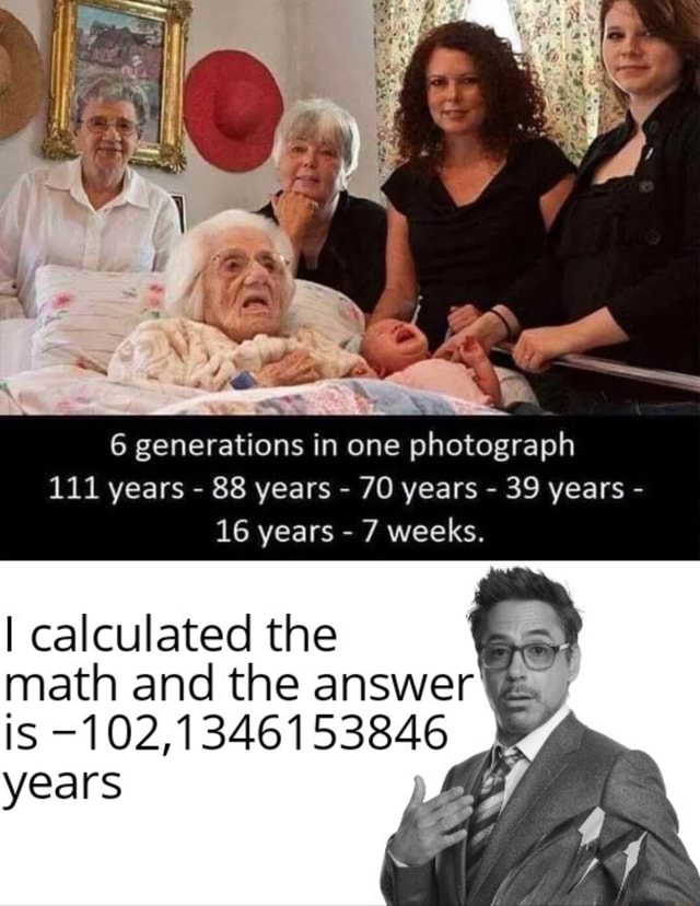 6 generations in one photograph 111 years - 88 years - 70 years - 39 ...