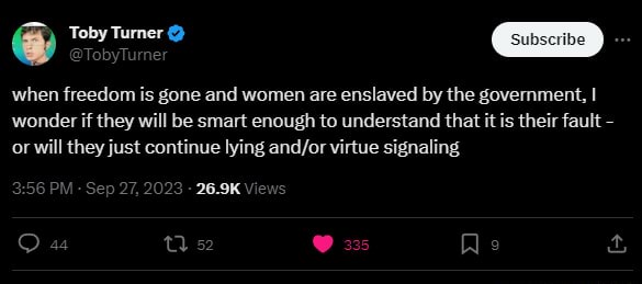 Toby Turner when freedom is gone and women are enslaved by the ...