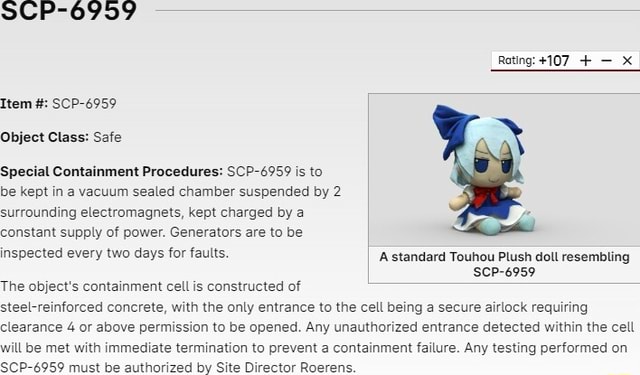 SCP-6959 Rating: #107 + Item CP-6959 Object Class: Safe Special ...