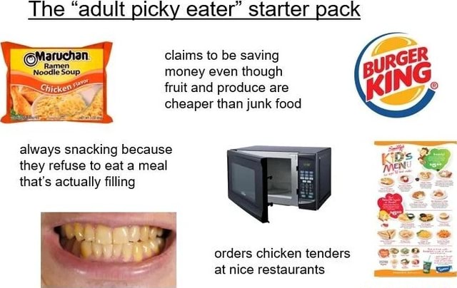 The "adult picky eater" starter pack claims to be saving money even though fruit and produce are ...