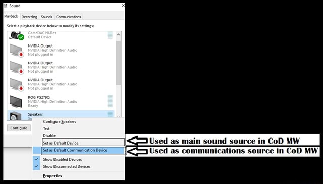 2) In the Sound menu that was opened in step 1, on the Playback tab ...