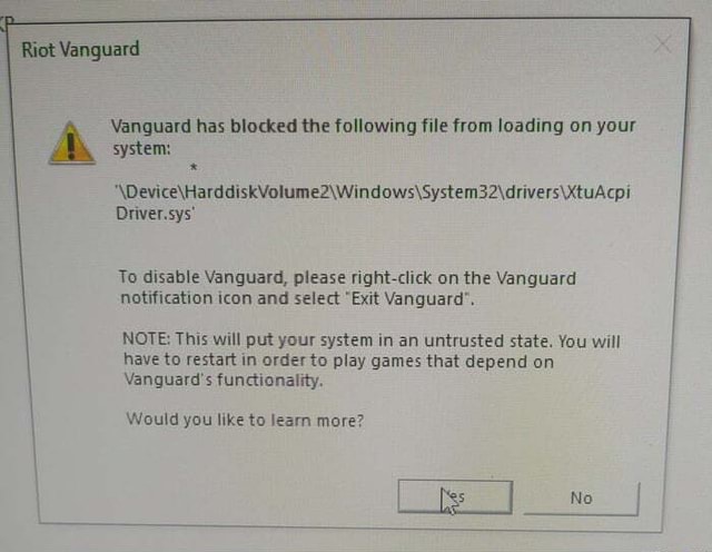 Riot Vanguard Vanguard has blocked the following file from loading on ...