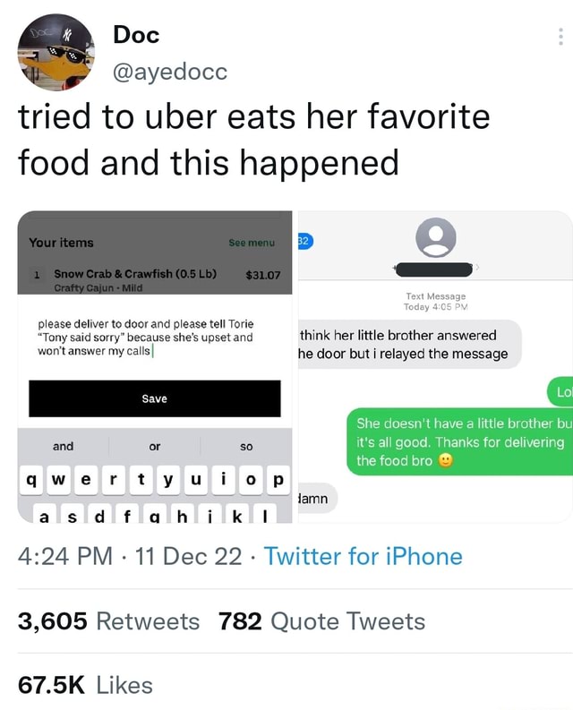 Doc Your @ayedocc tried to uber eats her favorite food and this ...