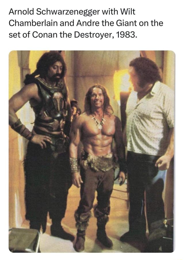 Arnold Schwarzenegger with Wilt Chamberlain and Andre the Giant on the ...