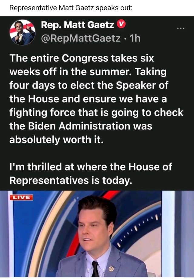 Representative Matt Gaetz speaks out: gr Rep. Matt Gaetz V ...