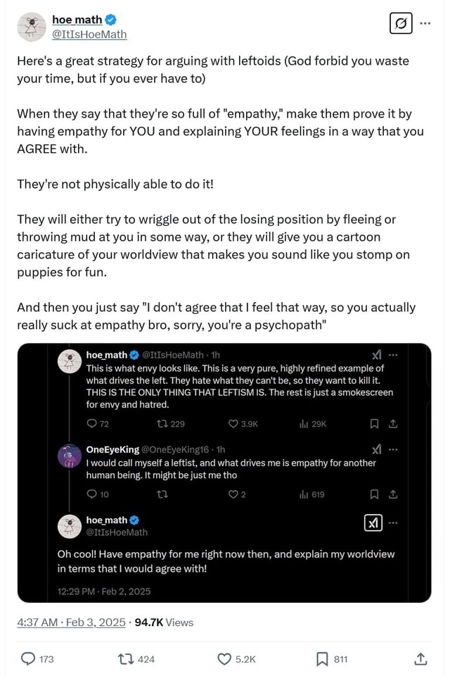 Hoe math Here's a great strategy for arguing with leftoids (God forbid ...