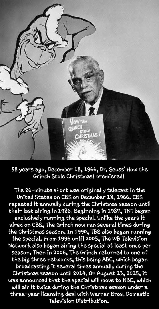 58 years ago, December 18, 1966, Dr. Seuss' How the Grinch Stole ...