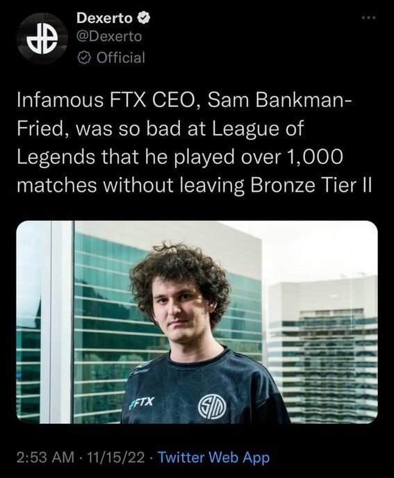 Dexerto @ @Dexerto Official Infamous FTX CEO, Sam Bankman- Fried, was ...