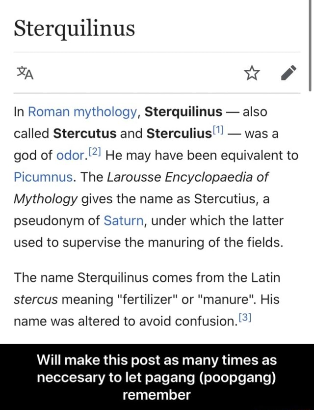 Sterquilinus In Roman mythology, Sterquilinus also called Stercutus and ...