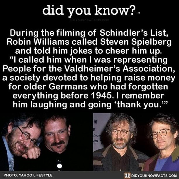 Did you know?. During the filming of Schindler's List, Robin Williams ...