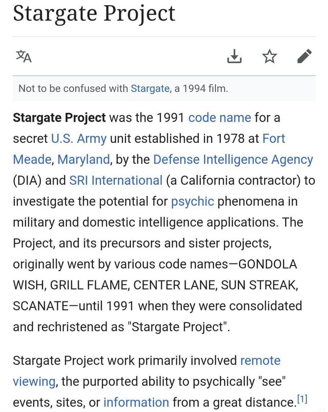 Stargate Project Not to be confused with Stargate, a 1994 film ...