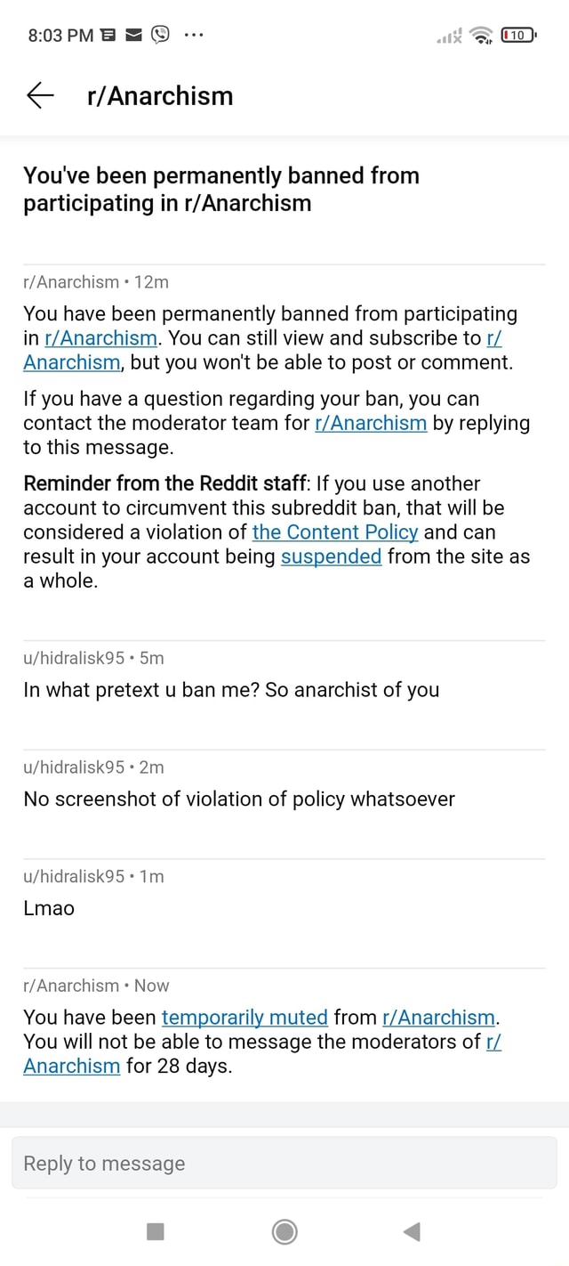 PM You've been permanently banned from participating in You have been ...