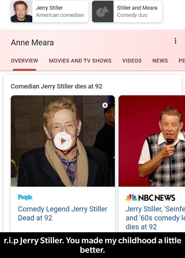 Jerry Stiller Stiller and Meara mm American comedian Comedy duo es Anne ...