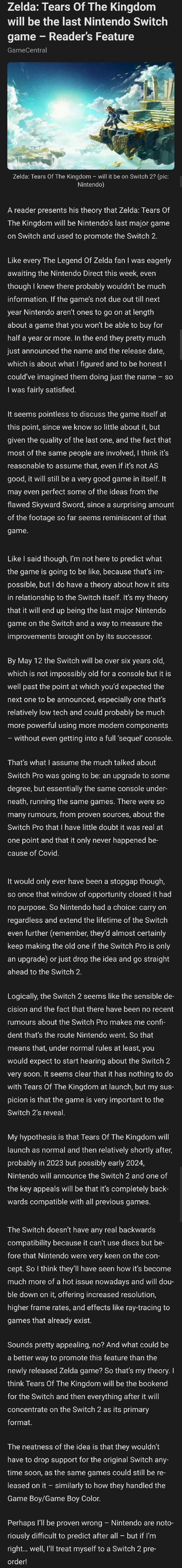 Zelda: Tears Of The Kingdom will be the last Nintendo Switch game ...