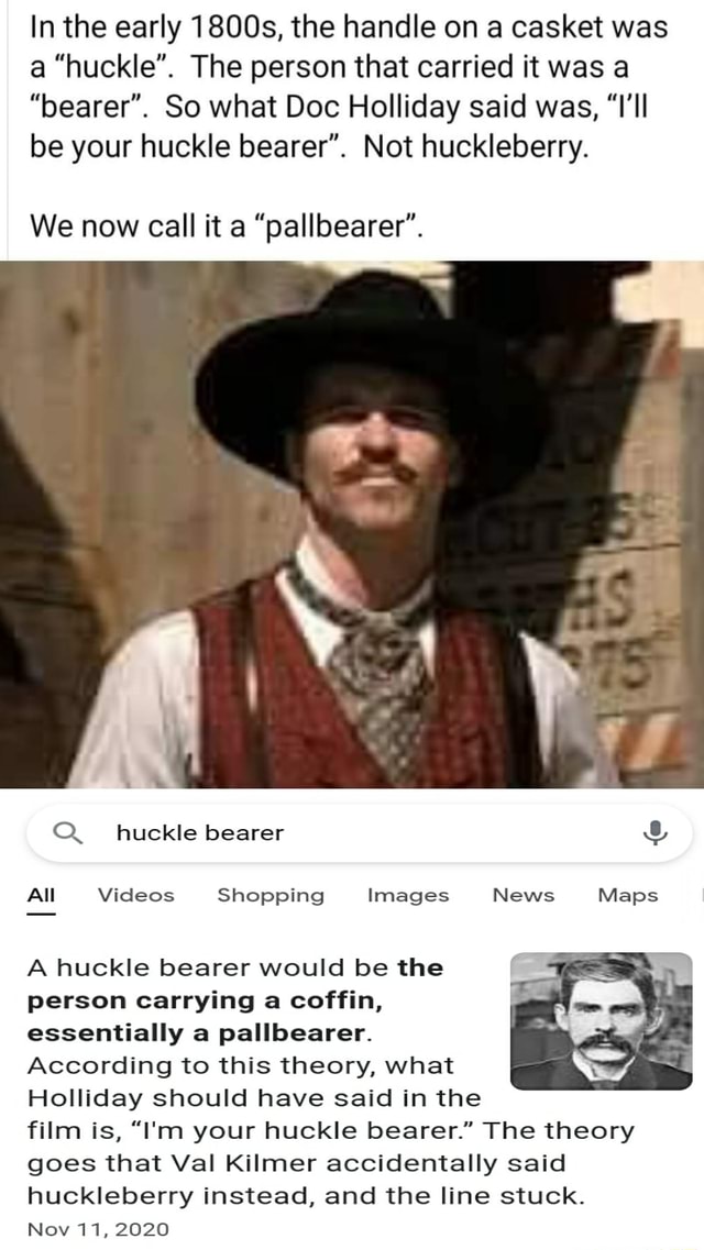 In the early 1800s, the handle on a casket was a "huckle". The person ...