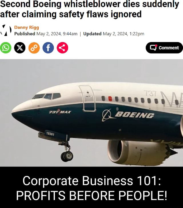 Second Boeing whistleblower dies suddenly after claiming safety flaws ...