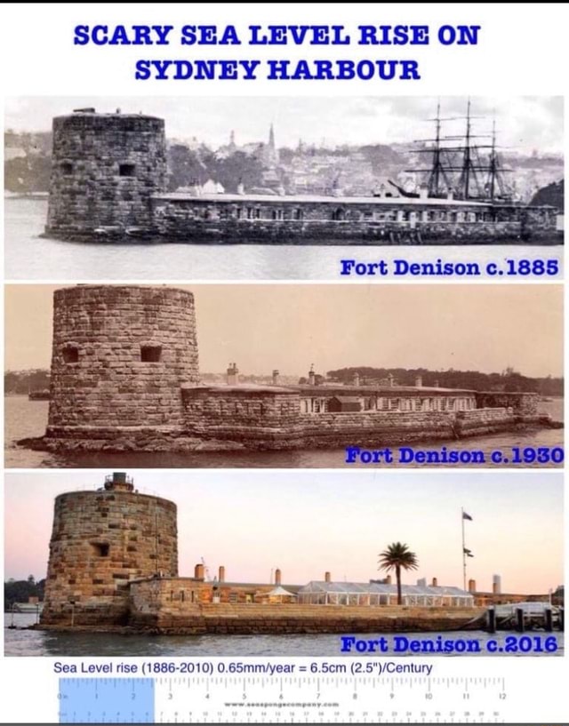 SCARY SEA LEVEL RISE ON SYDNEY HARBOUR Fort Denison c.1885 Sea Level ...