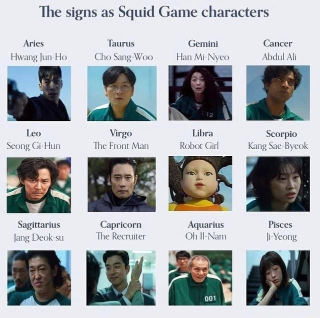 Zodiac signs in squid game 60 photos - Youhoroscope.com