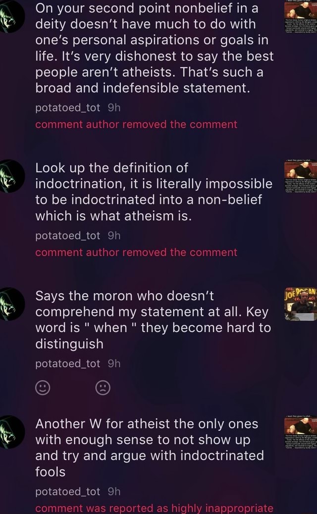 On your second point nonbelief in a deity doesn't have much to do with ...