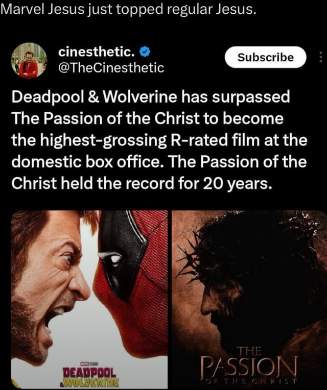 Marvel Jesus just topped regular Jesus. cinesthetic. @TheCinesthetic ...