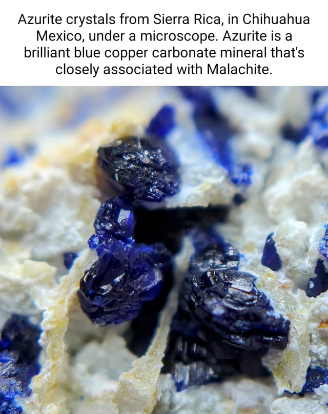 Azurite crystals from Sierra Rica, in Chihuahua Mexico, under a ...
