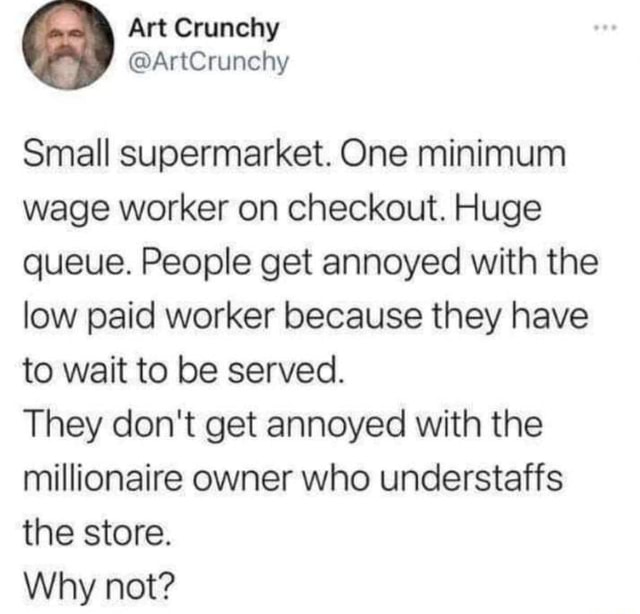 Art Crunchy @ArtCrunchy Small supermarket. One minimum wage worker on ...